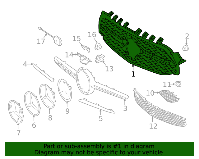 177-880-57-03 - Grille Assembly 2019-2022 Mercedes-Benz A 220 ...
