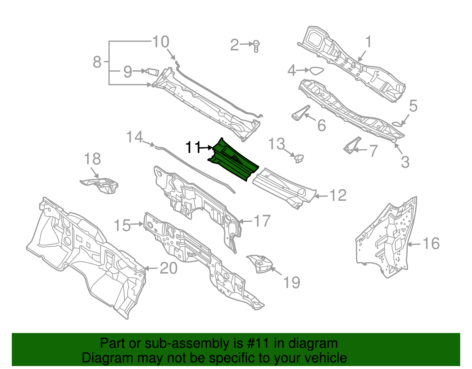 2004-2015 Nissan Cowl Grille 66810-ZV00A | My Nissan Part