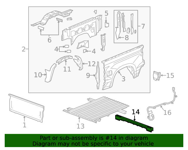 2019-2024 GM Pickup Box Platform Rear Cross Sill 84513540 GM ...