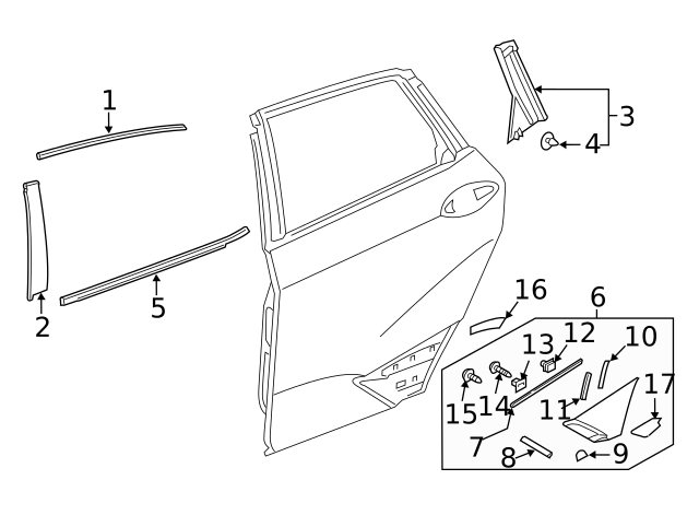 2017-2021 Honda Clarity Molding Assembly, R Rear Door 72910-TRT-A01 ...