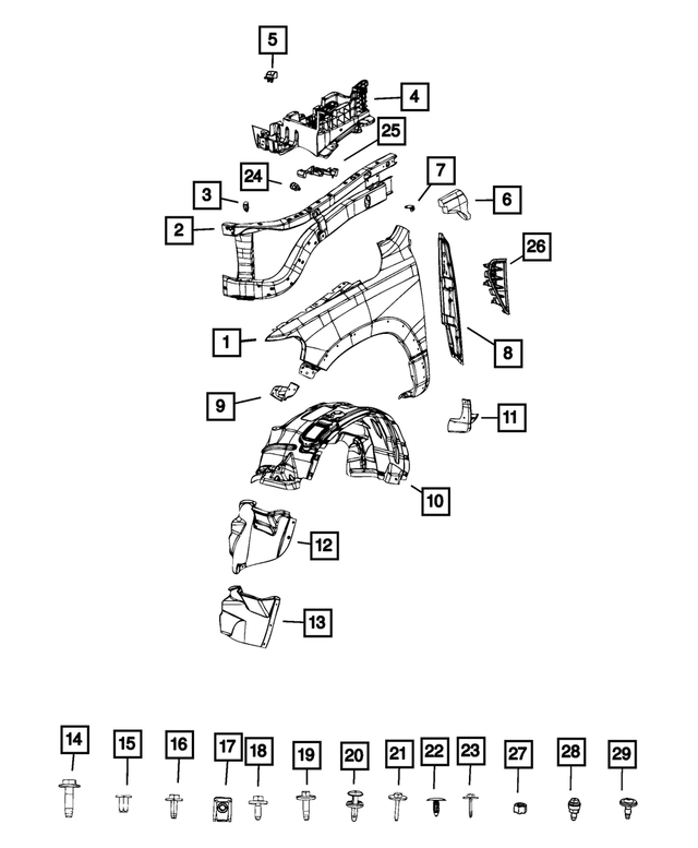 2021-2023 Ram 1500 Wheelhouse Shield, Left 68443449AD | Mopar Estores