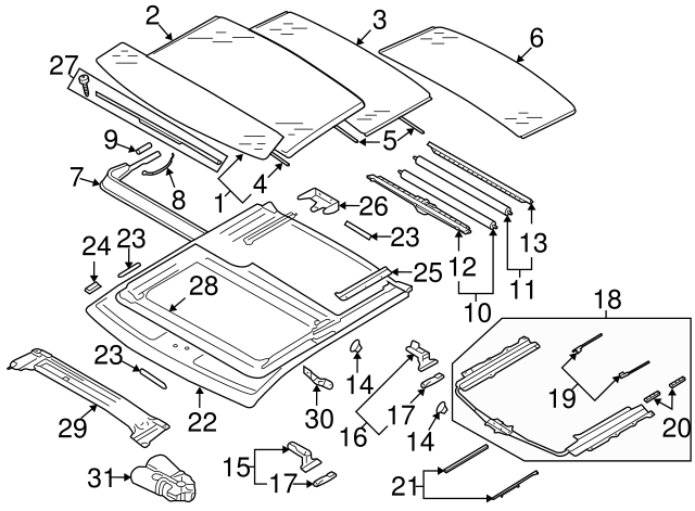2006-2013 Audi Sunshade Front Support 8P4-877-307-B-78W | Genuine Audi ...