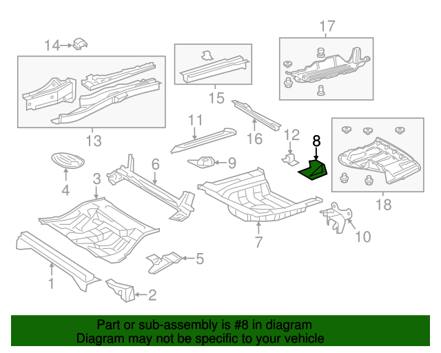 2012-2018 Toyota Rear Floor Pan Reinforcement 58336-06070 | Toyota Parts