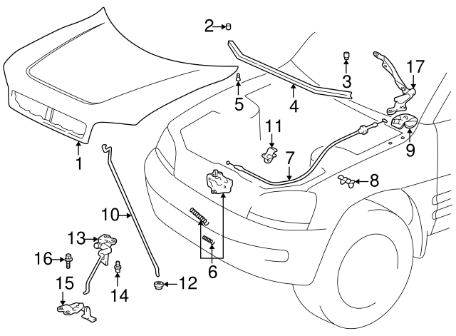 1993-2000 Toyota Support Rod Retainer 53455-12060 | Toyota Parts
