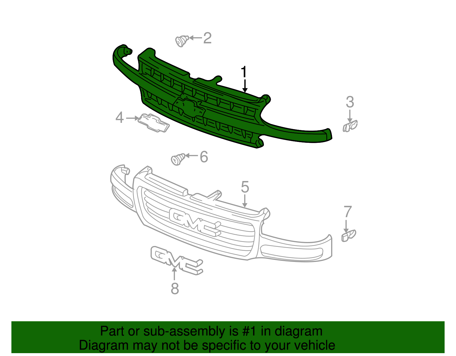 1999-2002 Chevrolet Front Grille 15764313 GM | GMPartsDirect.com