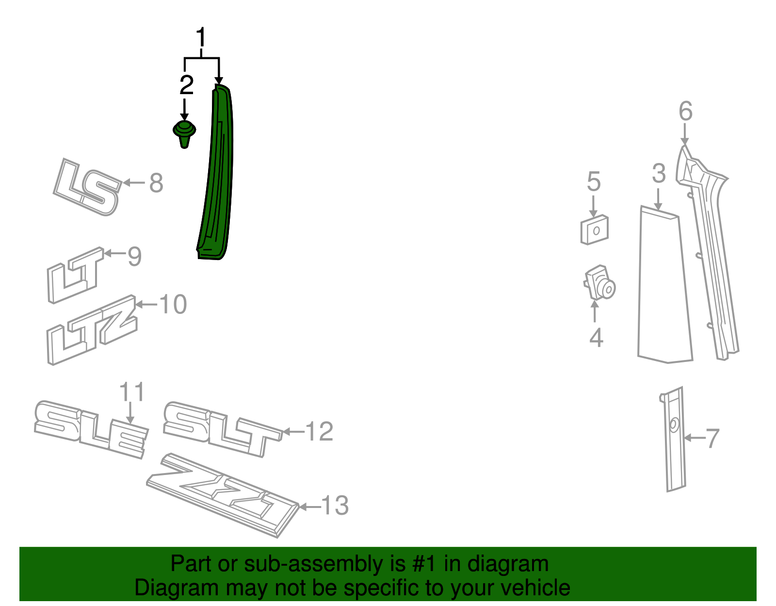 2018-2020 GM Black Passenger Side Body Side Rear Molding 84160205 GM ...