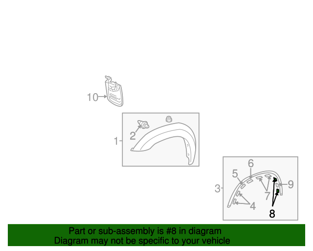 75392-0C140 - Wheel Opening Molding Retainer - 2001-2006 Toyota ...