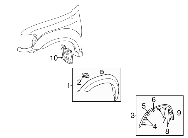 75085-0C050 - Wheel Arch Molding (Right, Front) 2001-2006 Toyota ...