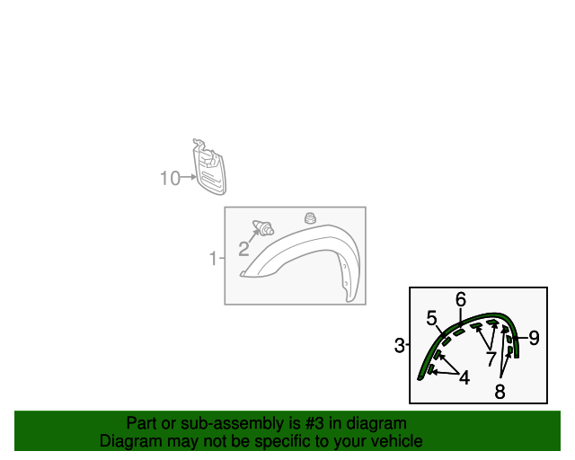 75085-0C050 - Wheel Arch Molding (Right, Front) 2001-2006 Toyota ...