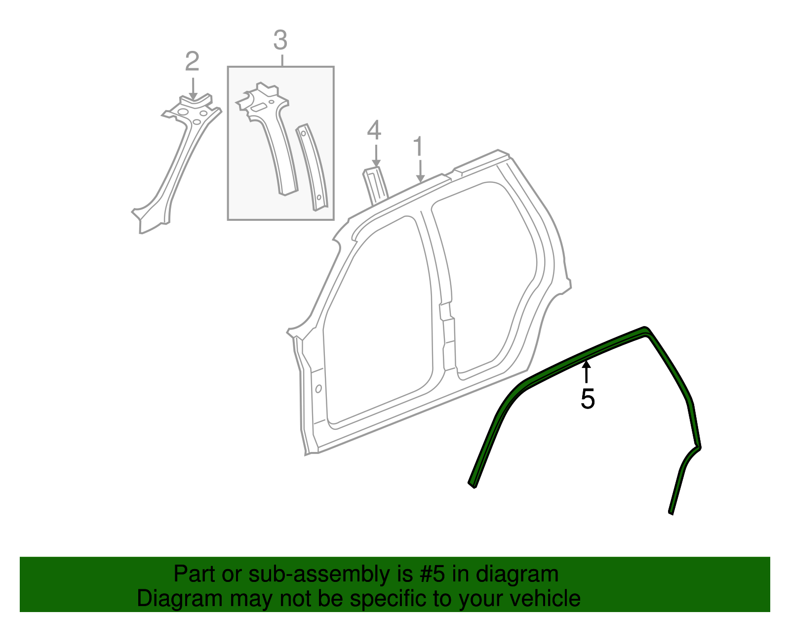 2007-2014 GM Passenger Side Center Pillar Upper Auxiliary Weatherstrip ...
