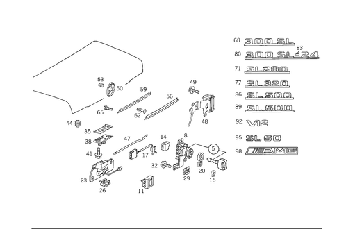 Rear Lid Latch-Type Lock, Rear Lid Attachment Parts for 1993 Mercedes ...