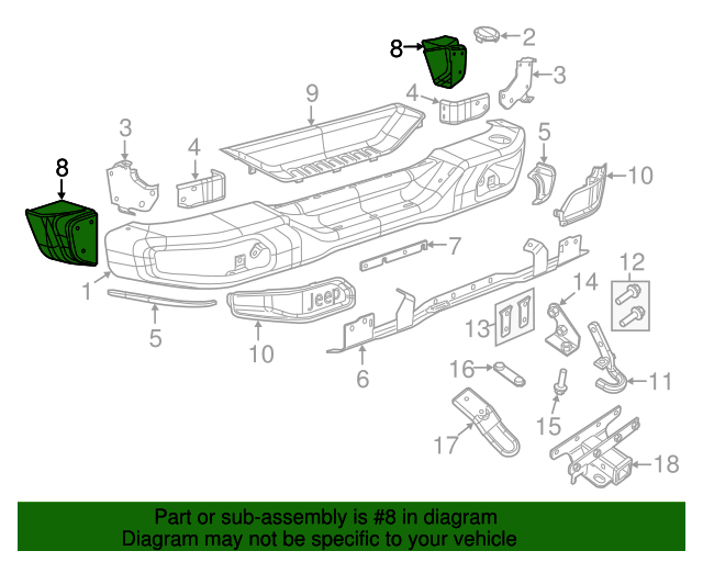 2015-2018 Jeep End Cap - Passenger Side (RH) 68231988AA | TascaParts.com