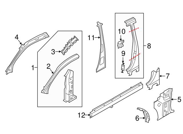 8T0-810-219 - Upper Pillar Reinforced 2008-2017 Audi | Audi OEM Parts