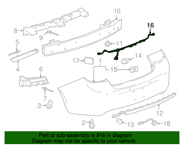 2013-2016 Buick Verano Rear License Plate Lamp and Object Sensor Wiring ...