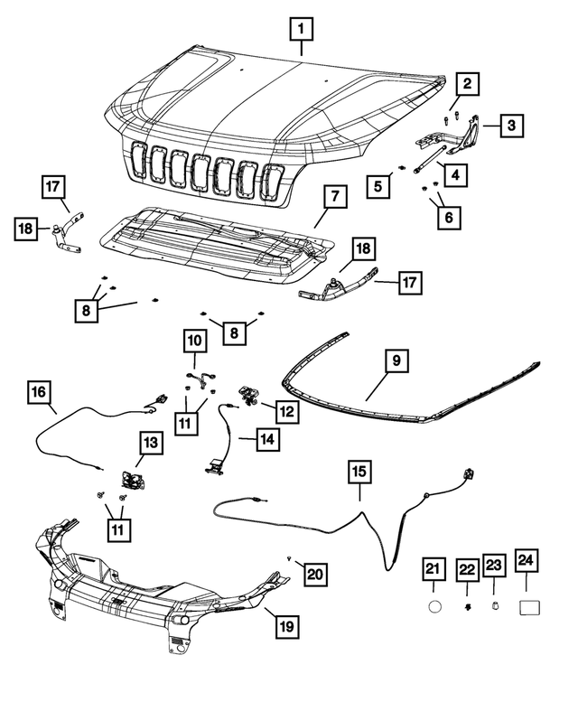 2014-2020 Jeep Cherokee Hood Bumper 55347225 | My Mopar Parts