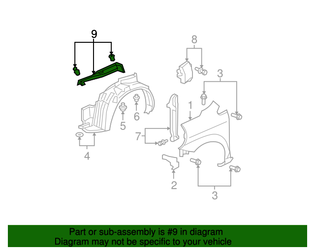 2007-2008 Honda Fit Garnish, L Front Fender 74207-SLN-A00 | hondapartswd
