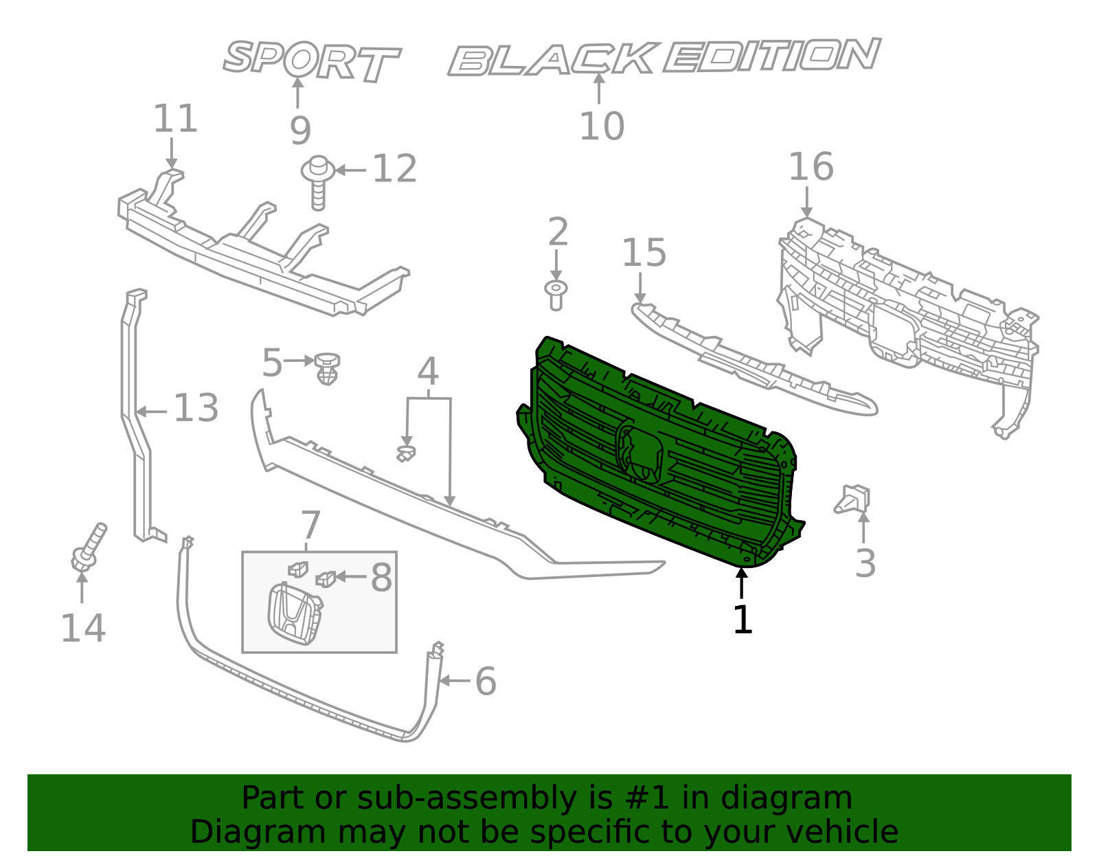 2021-2025 Honda Grille 71121-T6Z-A60 | Honda Factory Parts