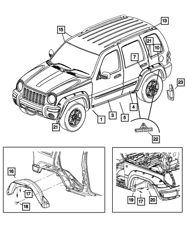 2006-2007 Jeep Liberty Rear Wheel Opening Applique, Left 5JH73CD7AE ...