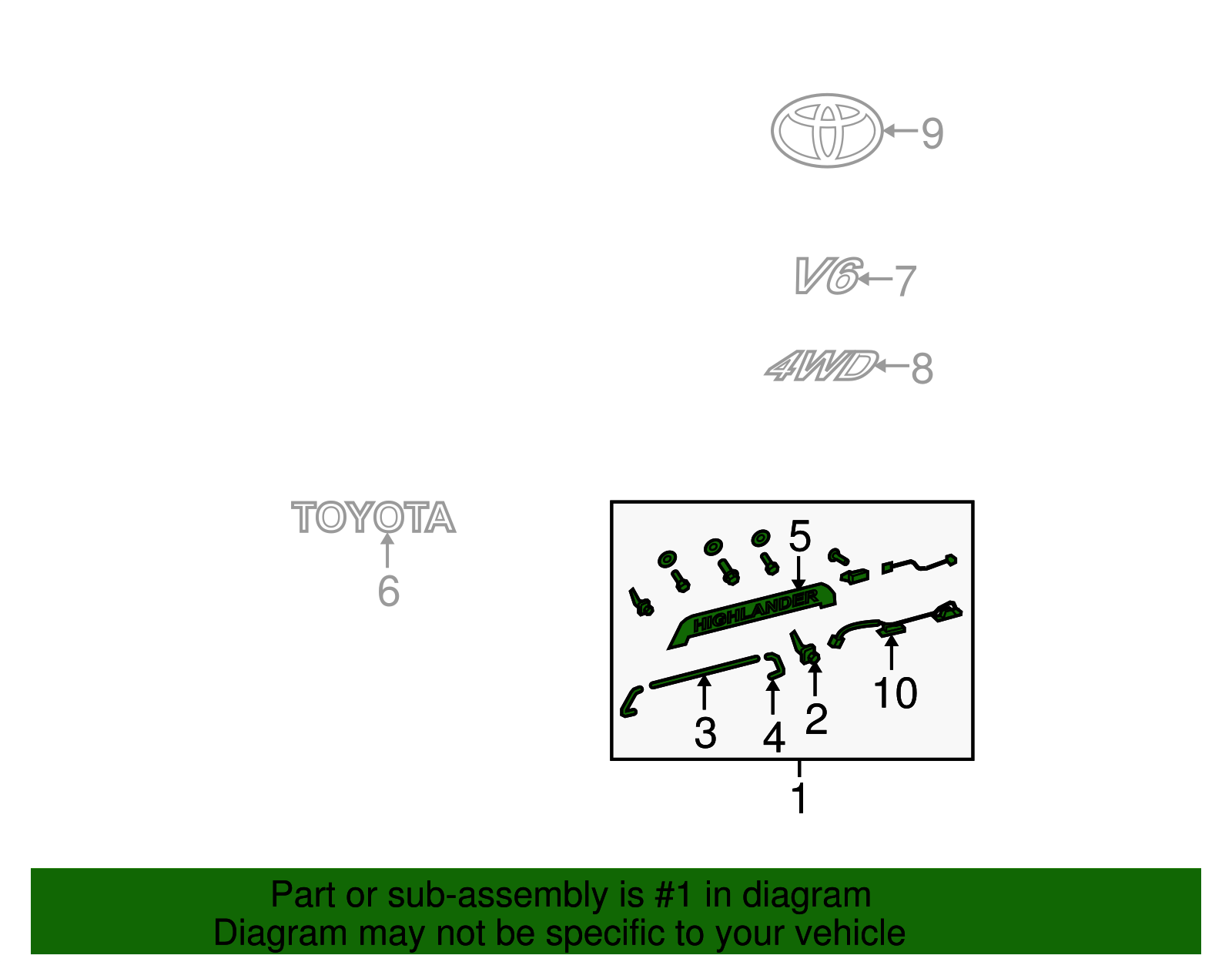 2008-2010 Toyota Highlander Lift Gate Trim 76801-48901 | Toyota Parts ...