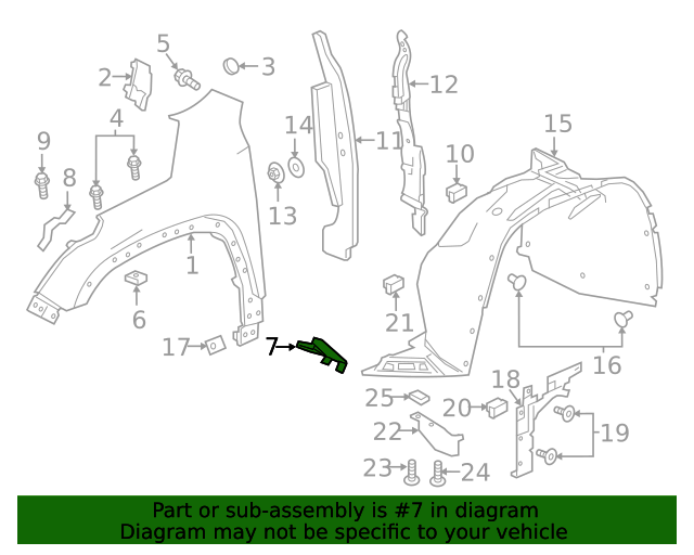 2017-2019 GMC Acadia Front Driver Side Fender Front Lower Reinforcement ...