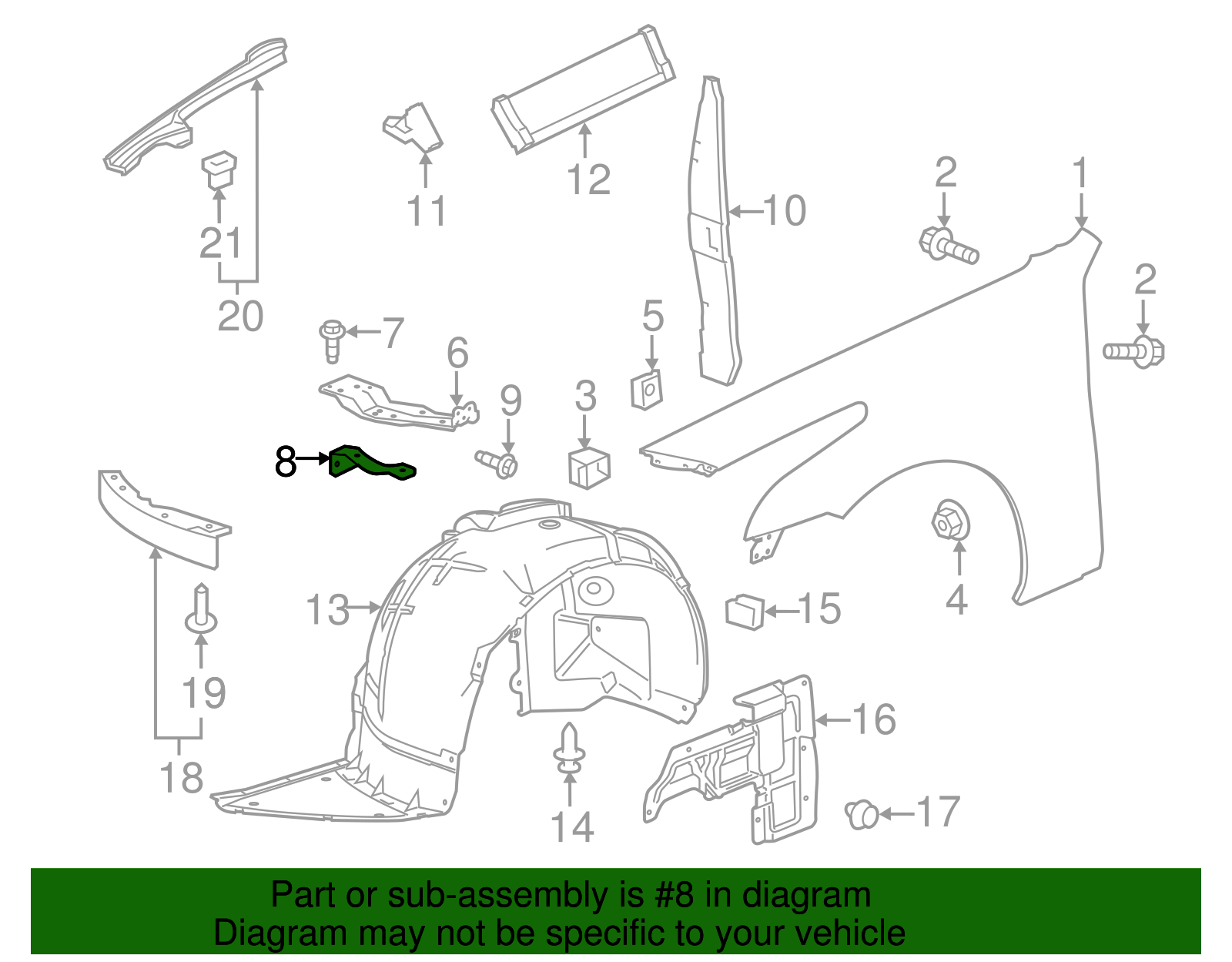 22788401 - Passenger Side Front Fender Brace 2014-2019 Cadillac CTS ...