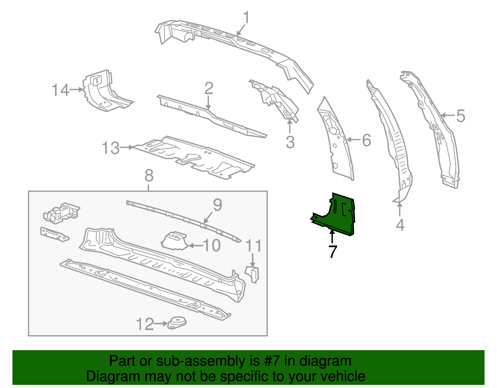 2015-2020 GM Passenger Side Back Body Pillar Lower Inner Panel 22786706 ...