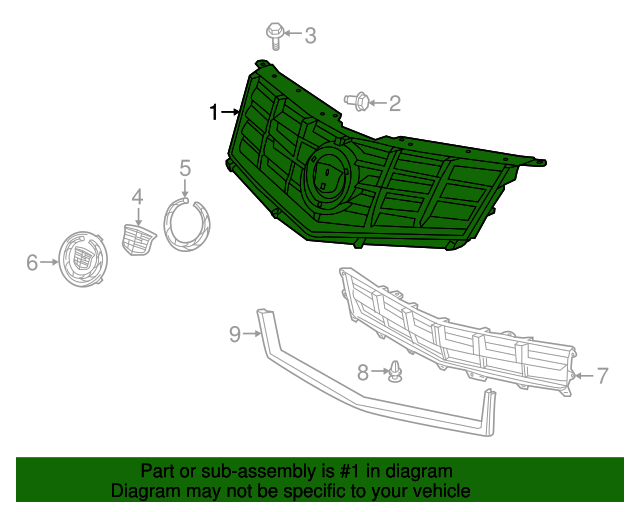 2013-2016 Cadillac SRX Front Upper Grille with Bezels and Crest and ...