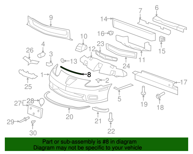 2005-2013 Chevrolet Corvette Front Bumper Fascia Seal 15881433 GM ...