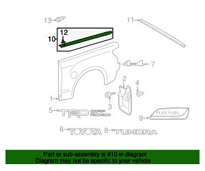 2007-2013 Toyota Tundra Truck Bed Molding (Right, Rear) 66248-0C060 ...