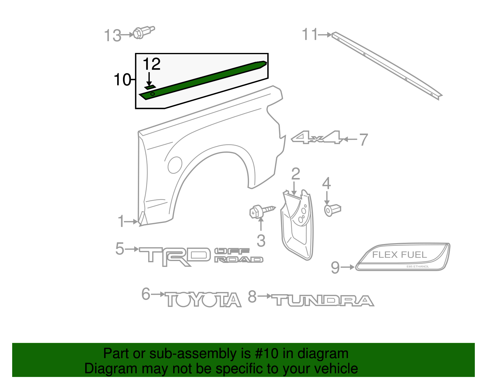 2007-2013 Toyota Tundra Truck Bed Molding (Right, Rear) 66248-0C060 ...
