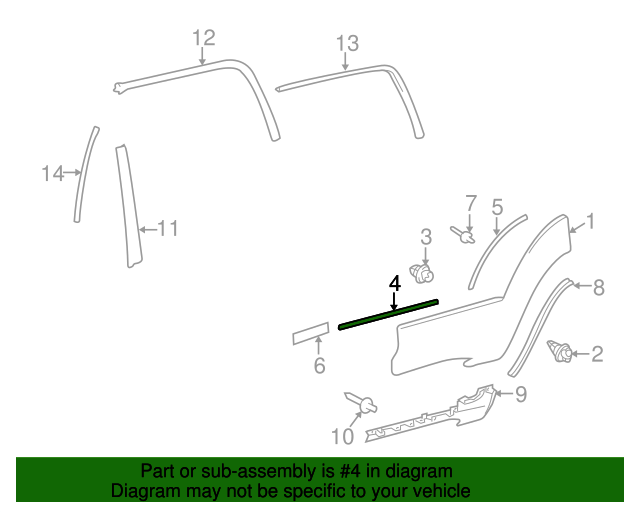 2006-2009 Toyota 4Runner Pad, Front Door Outside Moulding, Upper 75793 ...