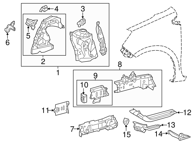53713-52090 - Fender Mtg Bkt Extension - 2012-2017 Toyota Prius C ...