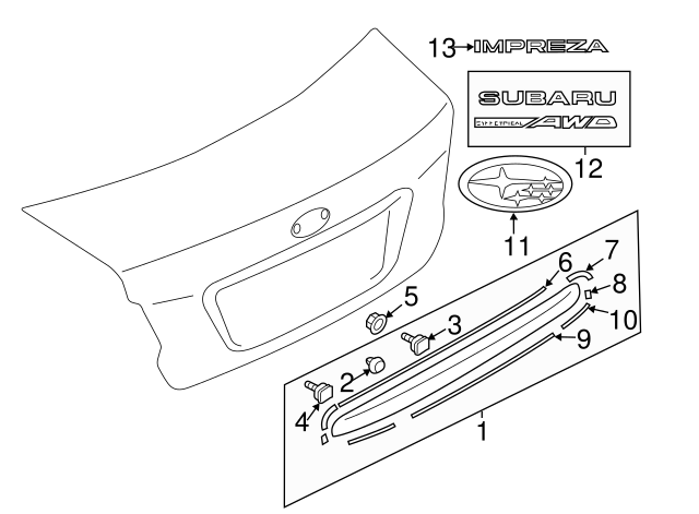 Genuine OEM Trunk Lid Trim Part# 91112FJ040NN Fits 2012-2014 Subaru ...
