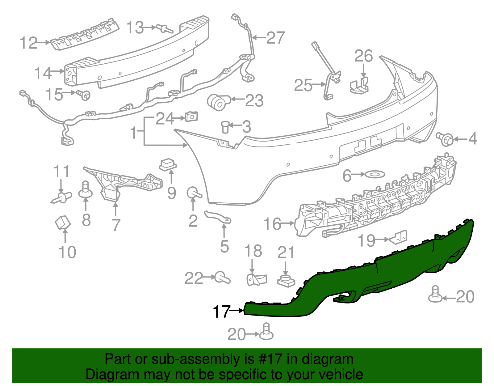 2014-2015 Chevrolet Camaro Rear Lower Bumper Cover 22829477 GM ...