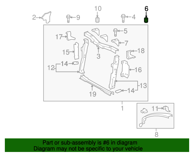 2008-2020 Toyota Upper Tie Bar Cushion 90541-15022 | Toyota Parts Center