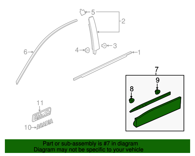 2017-2023 GMC Acadia Front Passenger Side Door Lower Molding 84541034 ...