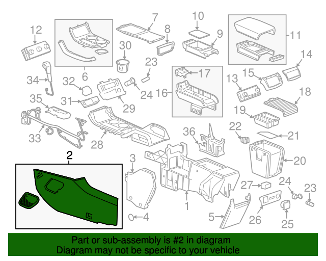 2013-2017 GMC Very Dark Cashmere Passenger Side Front Floor Console ...