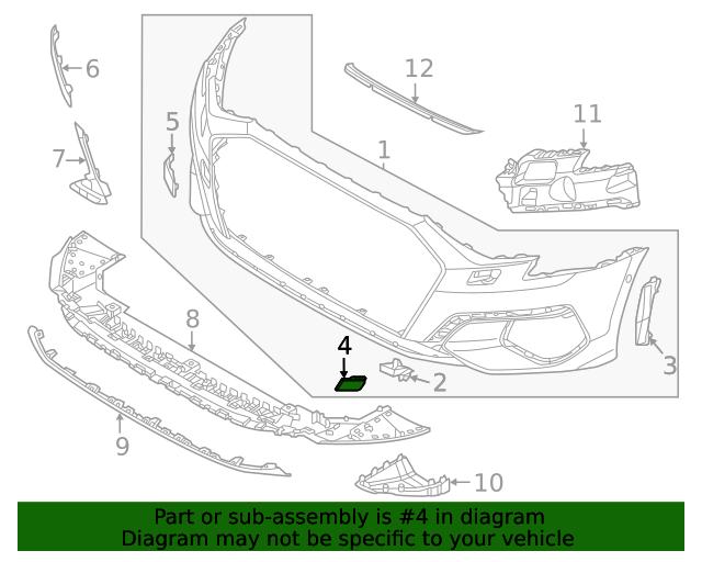 2022-2024 Audi S3 Bumper Cover Cap 8Y0-955-275-A-GRU | AudiUSAParts.com