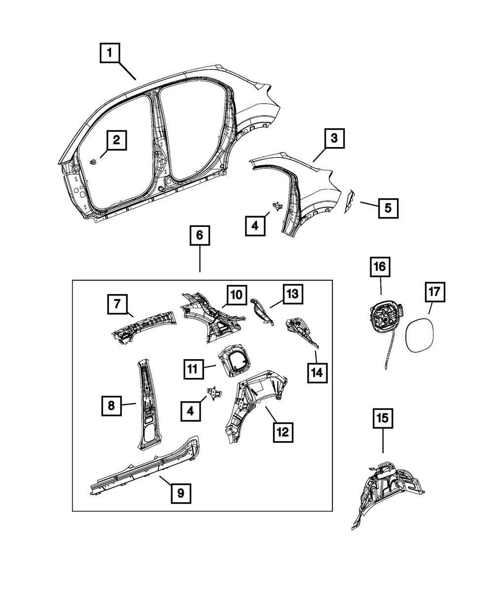 2016-2022 Fiat 500X Wheelhouse Outer Panel, Right 68285096AA | My Mopar ...