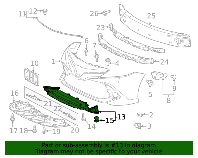 2018-2020 Toyota Camry Absorber, Front Bumper, Lower 52618-06040 ...