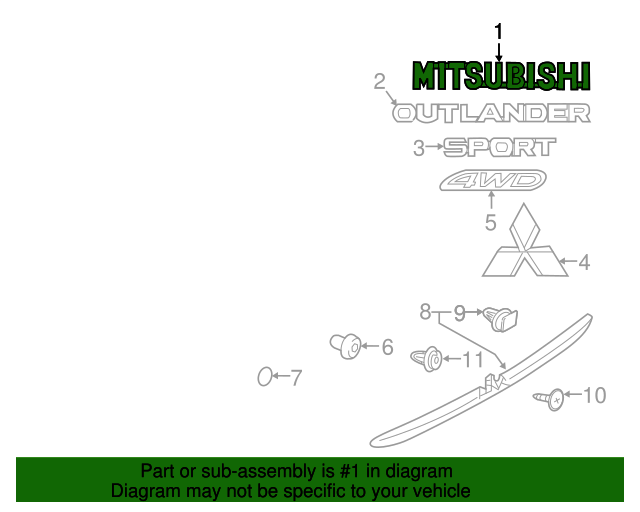 2008-2024 Mitsubishi Nameplate 7415A479 | Mitsubishi Parts Warehouse ...