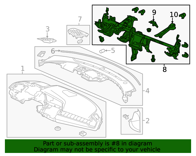 61310-TGG-305ZZ - Reinforced Beam 2017-2019 Honda Civic | Honda Parts ...