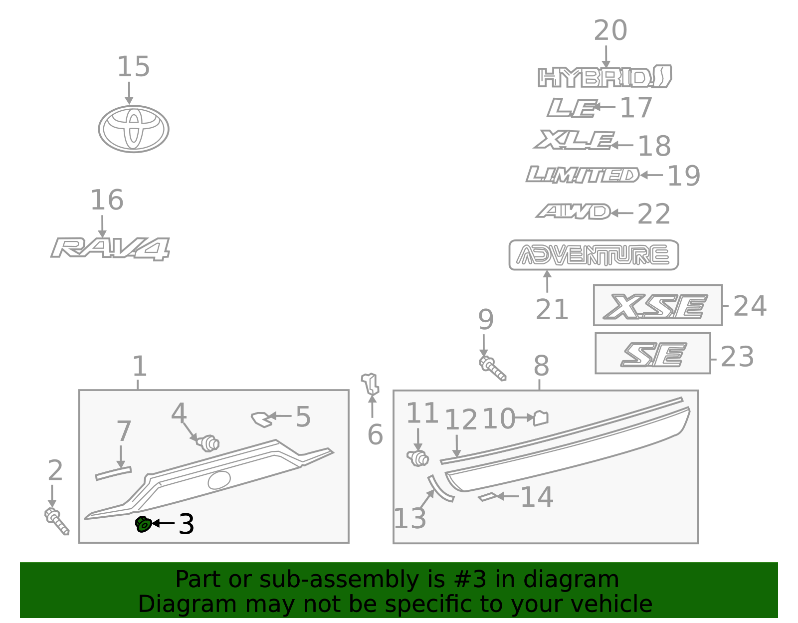 Genuine Toyota Lift-Gate Finish Panel Nut part# 90179-06362 for 2016 ...