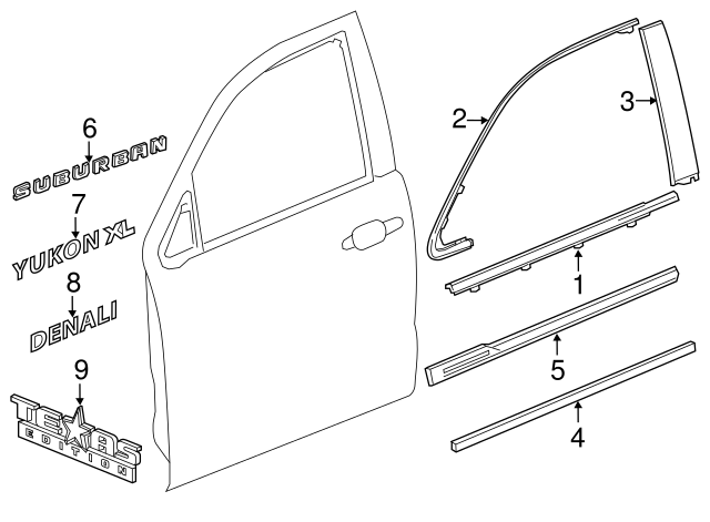2007-2020 GM Bright Chrome Front Side Door Suburban Name Plate 15825694 ...