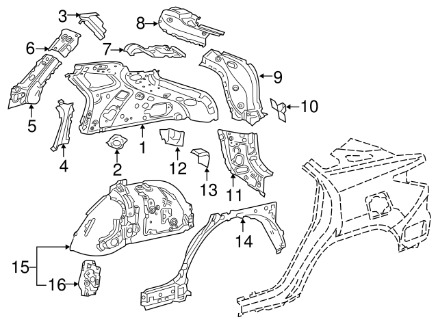 61607-0E070 - Inner Wheelhouse 2016-2022 Lexus | Lexus Parts Outlet