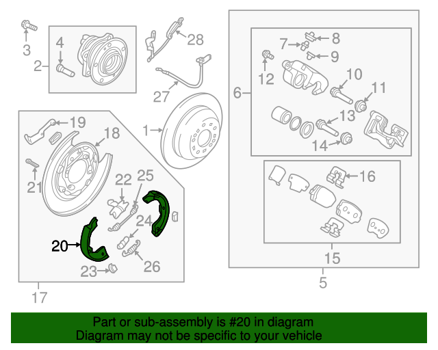 Genuine Park Brake Shoes for 2013-2019 Hyundai | Part# 58305-2WA00 ...