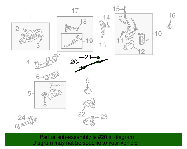 2002-2006 Acura RSX Cable, L Front Inside Handle 72171-S6M-004 ...