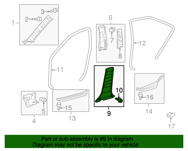 2007-2011 Toyota Camry Lower Center Pillar Trim 62413-06010-B0 | Toyota ...