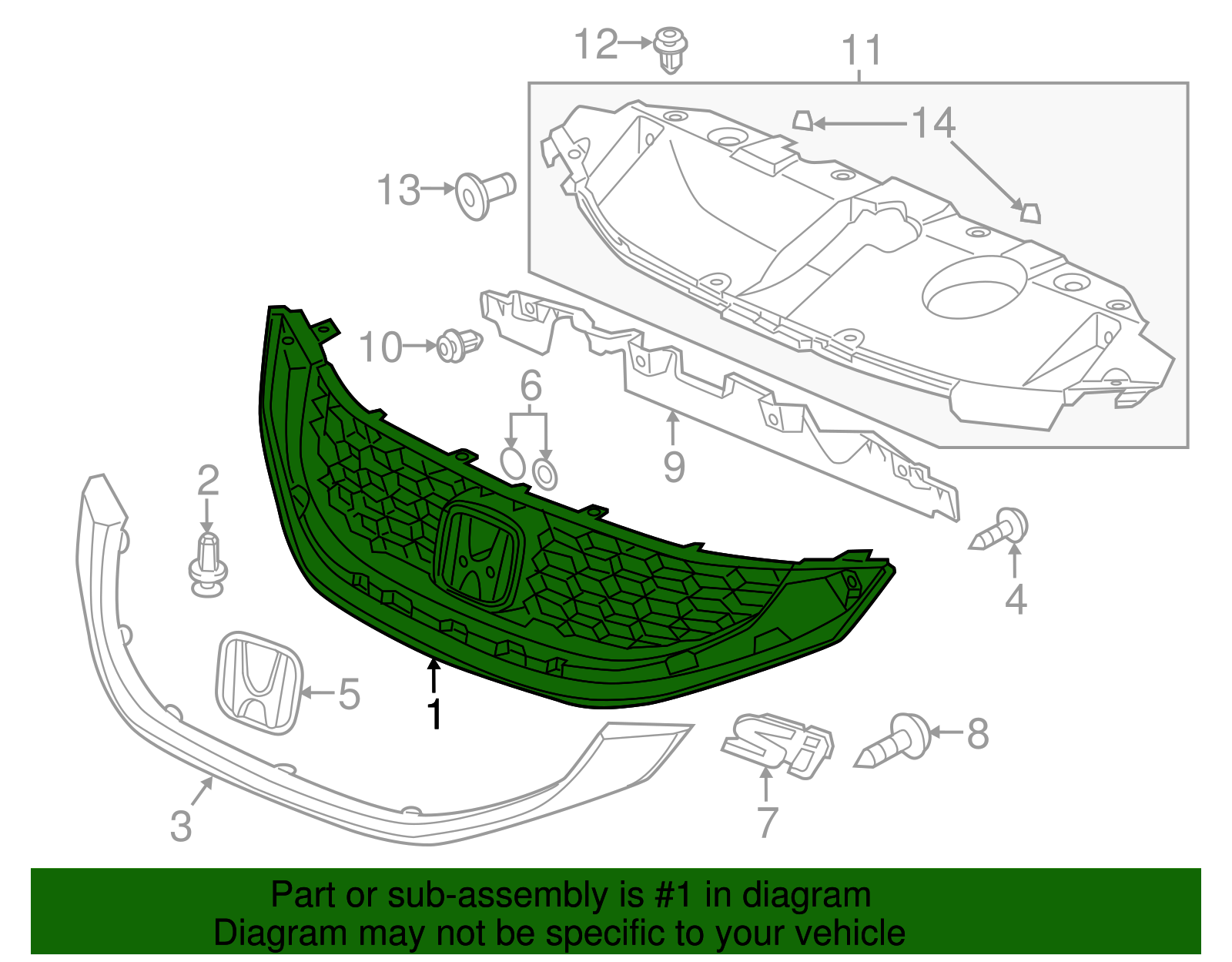 2013-2015 Honda Civic Grille 71121-TR3-A01 | Retail Performance Auto Parts