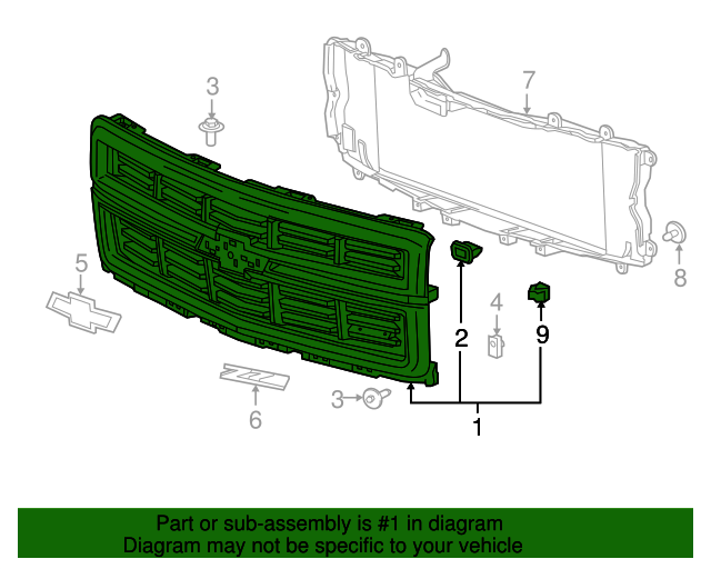 23259621 - Front Grille 2014-2015 Chevrolet Silverado 1500 | GMPartsNow